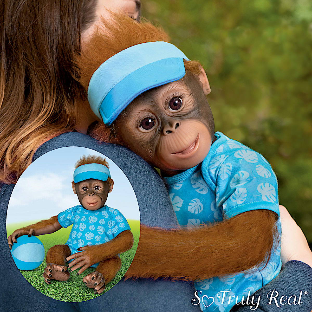 So Truly Real Abes Hugs Vinyl Monkey Doll Featuring Custom-Print Blue ...