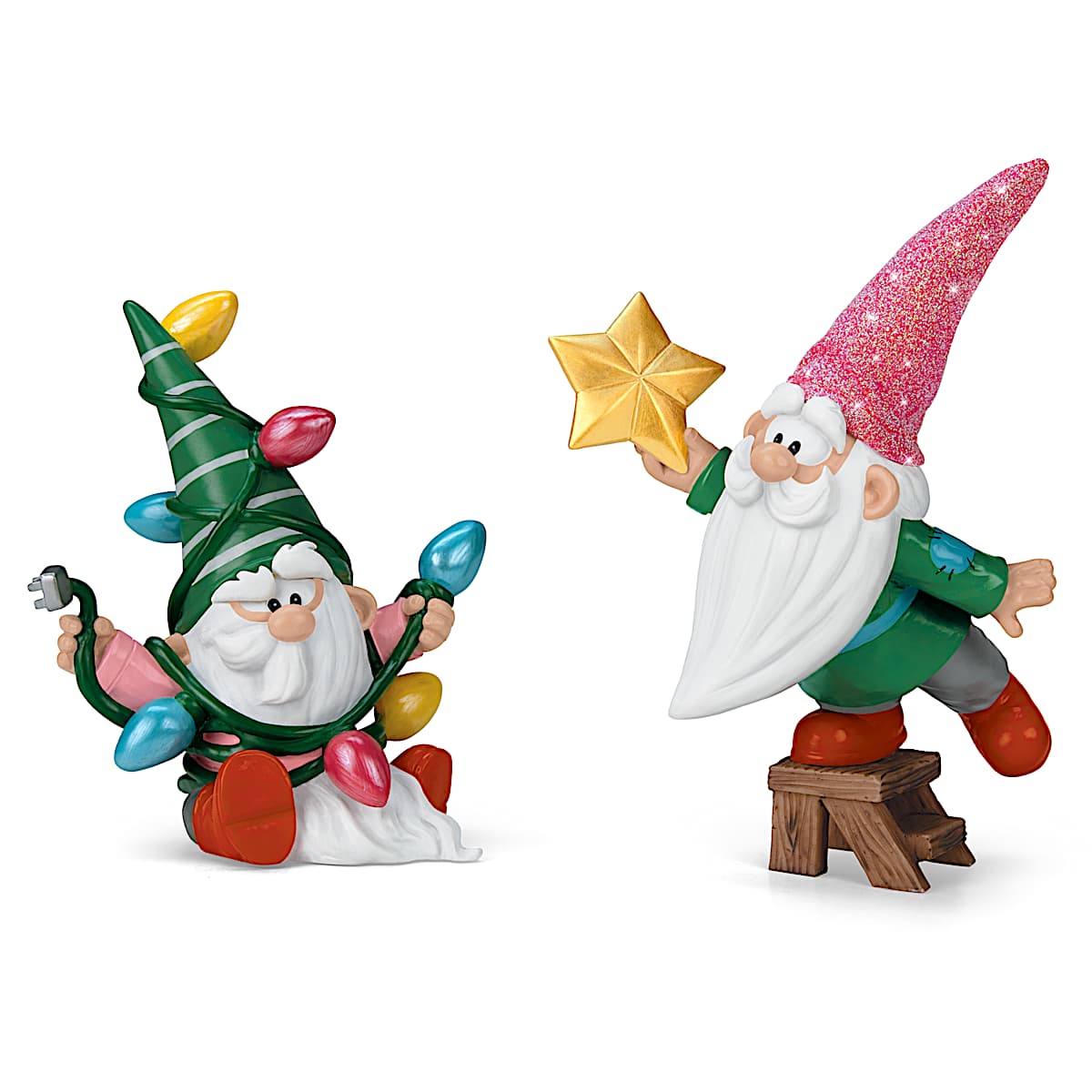 4 Inch Tall Christmas Gnome 2-Piece Figure Set Featuring Fabric Accents ...