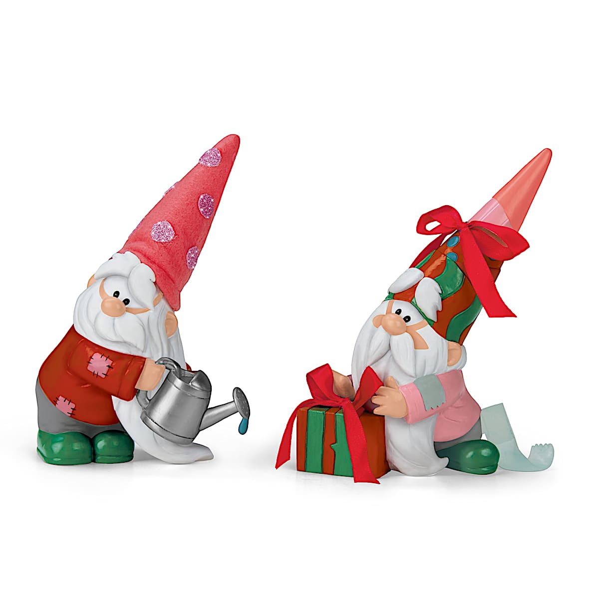 4 Tall Christmas Gnome 2-Piece Figure Set Featuring Fabric Accents ...