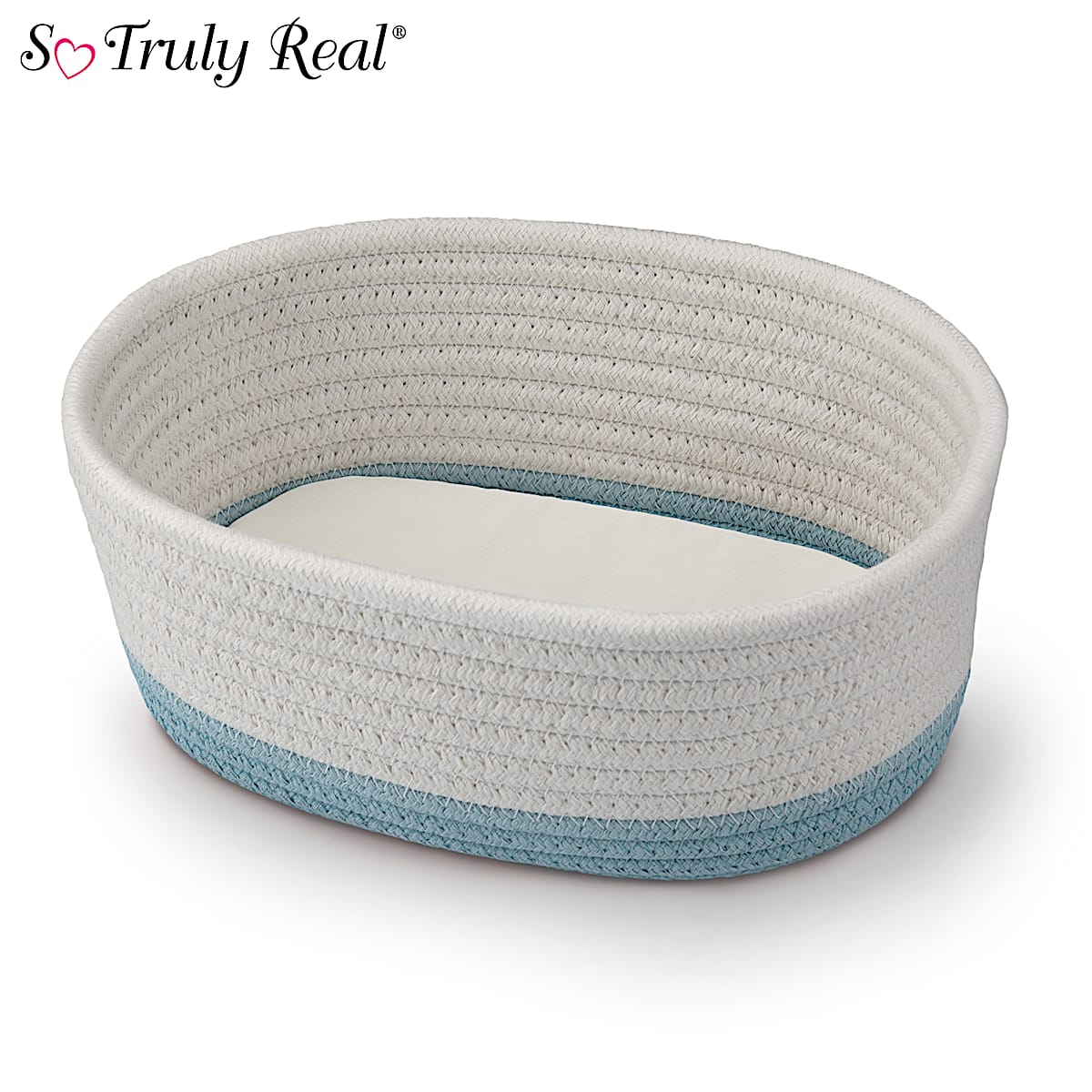 Mini White Rope Basket Adorned With A Blue Bottom Trim Perfect For ...
